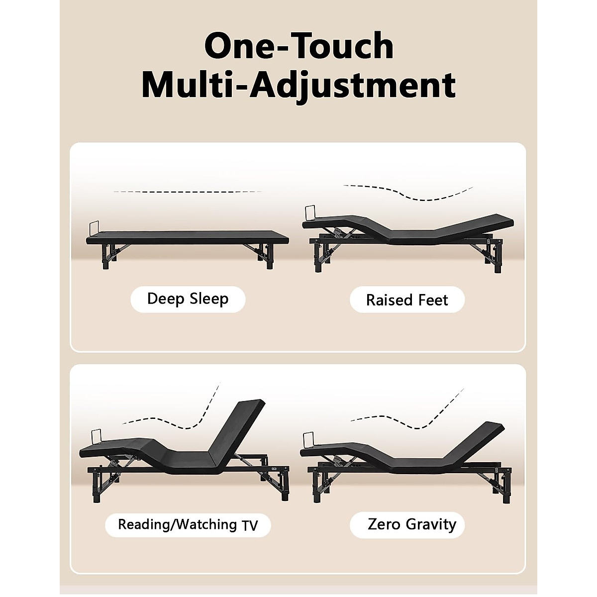 Miscoos King Size Adjustable Bed Frame with Quiet Motor - Head & Foot Incline, Zero Gravity, Wireless Remote Control, Easy Installation (79" L x 74" W x 12.72" H)