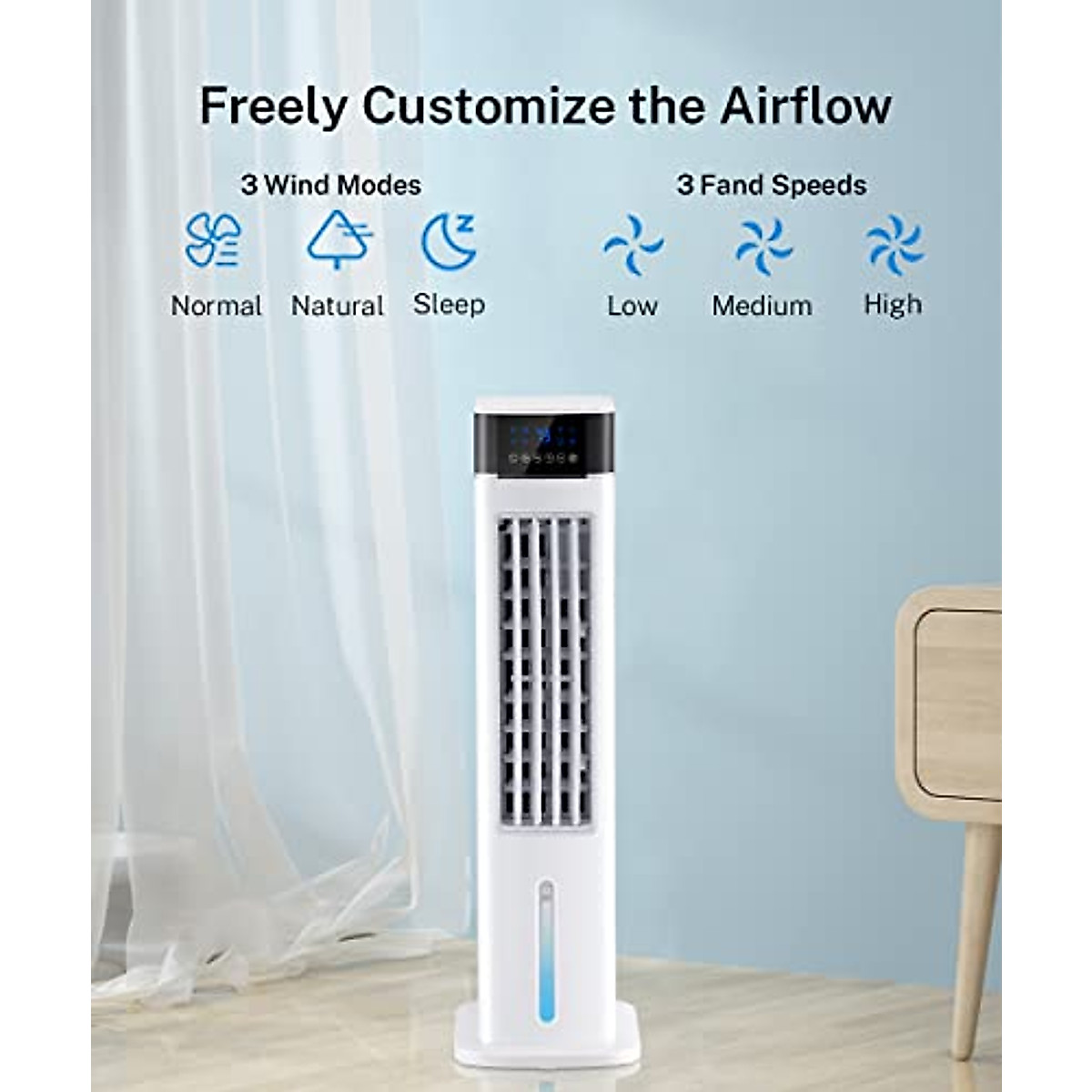 KEGIAN Portable Evaporative Air Cooler, Swamp Cooler with 80°Oscillation, 3 Speeds, 12H Timer, Remote & Panel Control, Bladeless Cooling Fan for Home, Office, and Bedroom