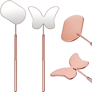 2 Pieces Lash Mirror Stainless Steel Lash Makeup Mirror Butterfly Eyelash Mirror Detachable Square Lash Extension Mirror Eyelash Extensions Accessories for Lash Extension Supplies, Pink and Rose Gold