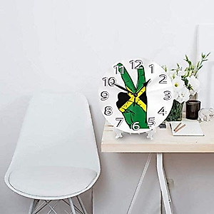 BUSHUO Peace Sign of The Jamaican Flag Wall Clock Waterproof Decorative Clocks Lightweight Clock with Roman Numeral Hands Durable Round Wall Clock for Living Room Classroom Patio Bedroom