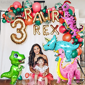 KatchOn, 4pcs Large Pink Dinosaur Balloons for Birthday Party & Baby Shower - 3D Design, Light Blue, Premium Foil, Set of 4, Girl