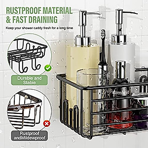 Shower Caddy Shelf Organizer Storage: 2 Pack Adhesive Wall Shampoo Holder with Soap Holder and Hooks, Stainless Steel Rustproof Shower Shelf for Inside Shower Bathroom Basket, No Drilling - Black