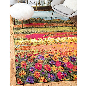 Unique Loom Estrella Collection Floral, Landscape, Abstract, Modern, Fields Area Rug, 5' 1" x 8' 0", Multi/Green