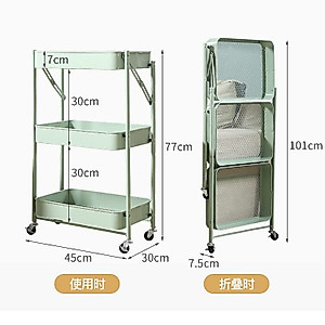 LIRUXUN Foldable Shelf Floor Kitchen Mobile with Wheel Trolley Storage Car Hand Push Storage Shelf