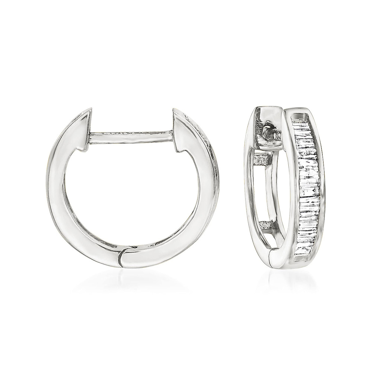 Ross-Simons 0.10 ct. t.w. Diamond Huggie Hoop Earrings in Sterling Silver