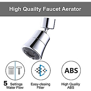 SunDins Chrome 720 Degree Swivel Sink Faucet Aerator ,Big Angle Faucet Sprayer,Rotatable sink adapter Sprayer Attachment for Kitchen/Bathroom male or female thread - Easy Install (2 balls joint)