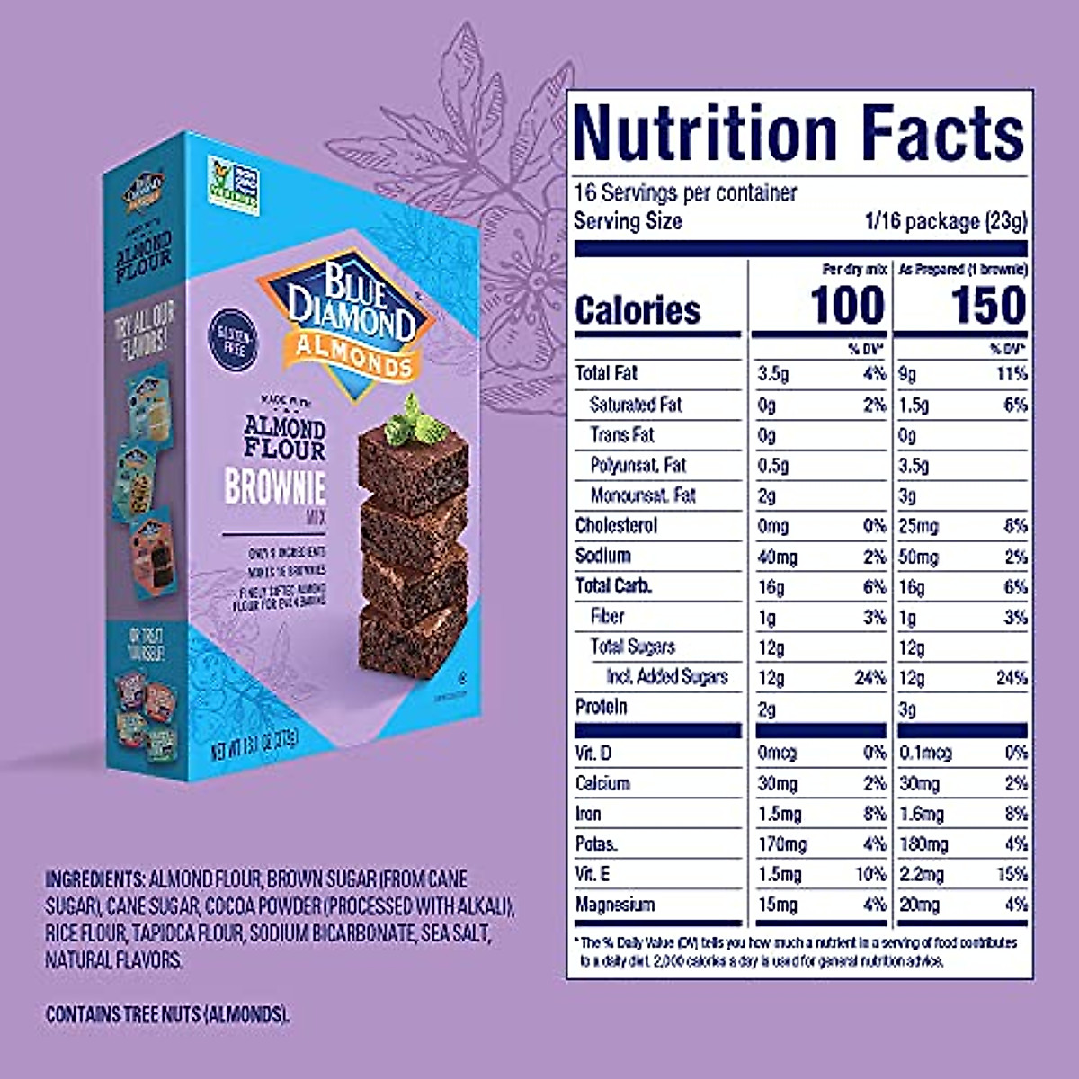 Blue Diamond Almonds Gluten-Free Almond Flour Baking Mix, Chocolate Brownie, Multicolor, 13.1 Oz