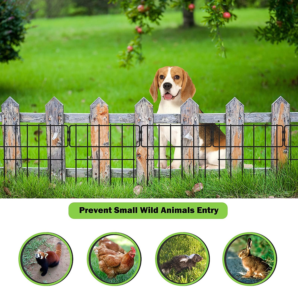 10 Pack Animal Barrier Fence, 17 Inch(H) X 10.8 Ft(L) No Dig Garden Decorative Fencing for Dog, Rabbits, Rustproof Metal Wire Panel Border for Ground Stakes, Outdoor Yard Landscape Patio