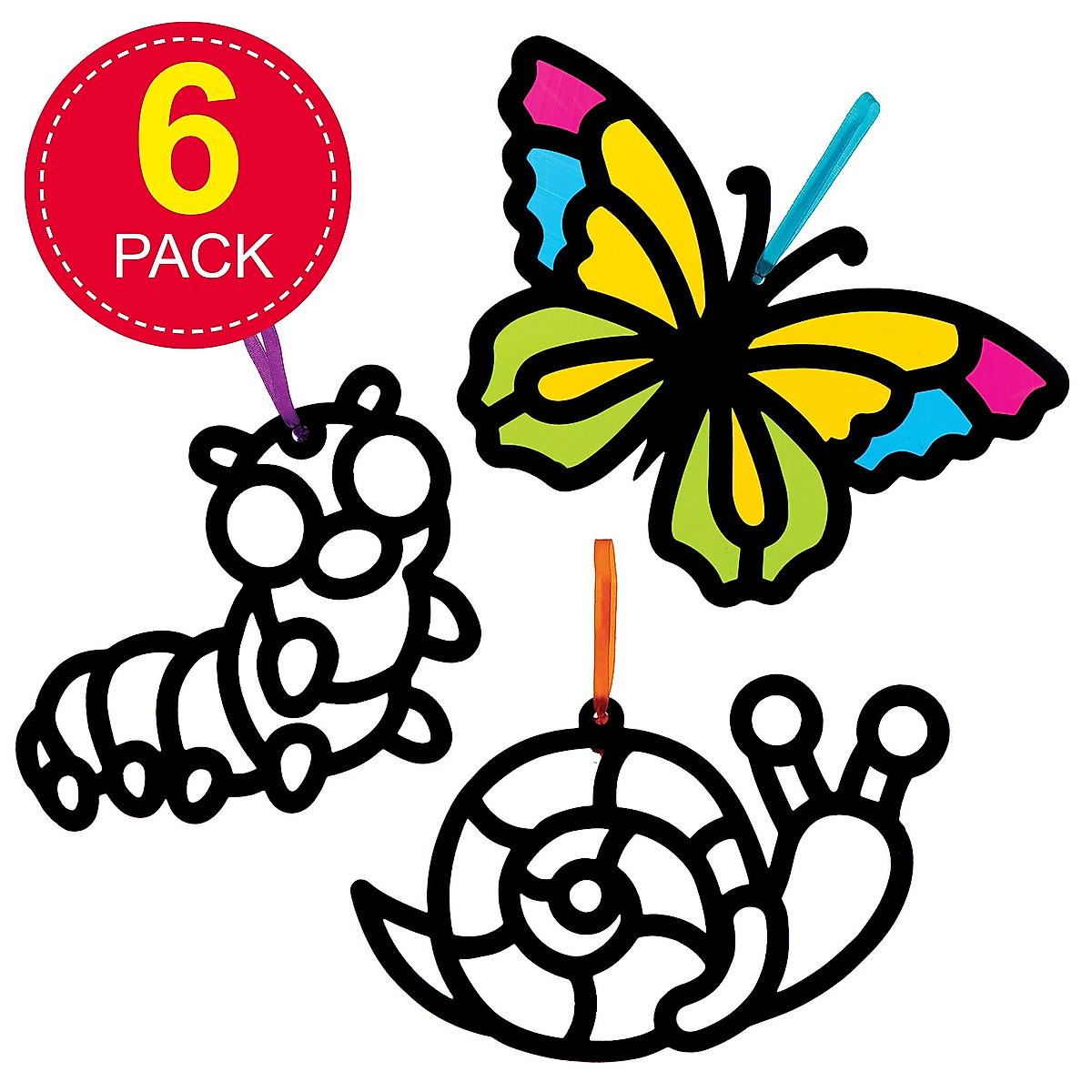Baker Ross AT616 Bug Stained Glass Ornament Kits - Pack of 6, Ideal for Kids' Arts and Crafts, Educational Toys