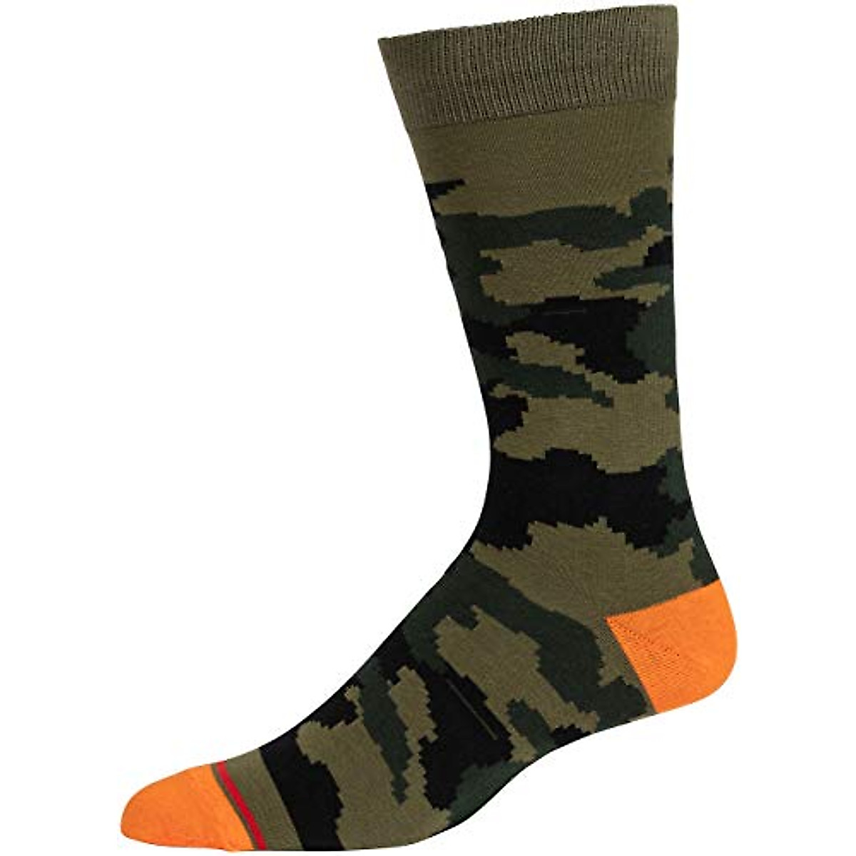 Pocket Socks Mens, The Hunter Sock Camoflage Green, Crew Soft Cotton with Security Zip Pocket (One Size