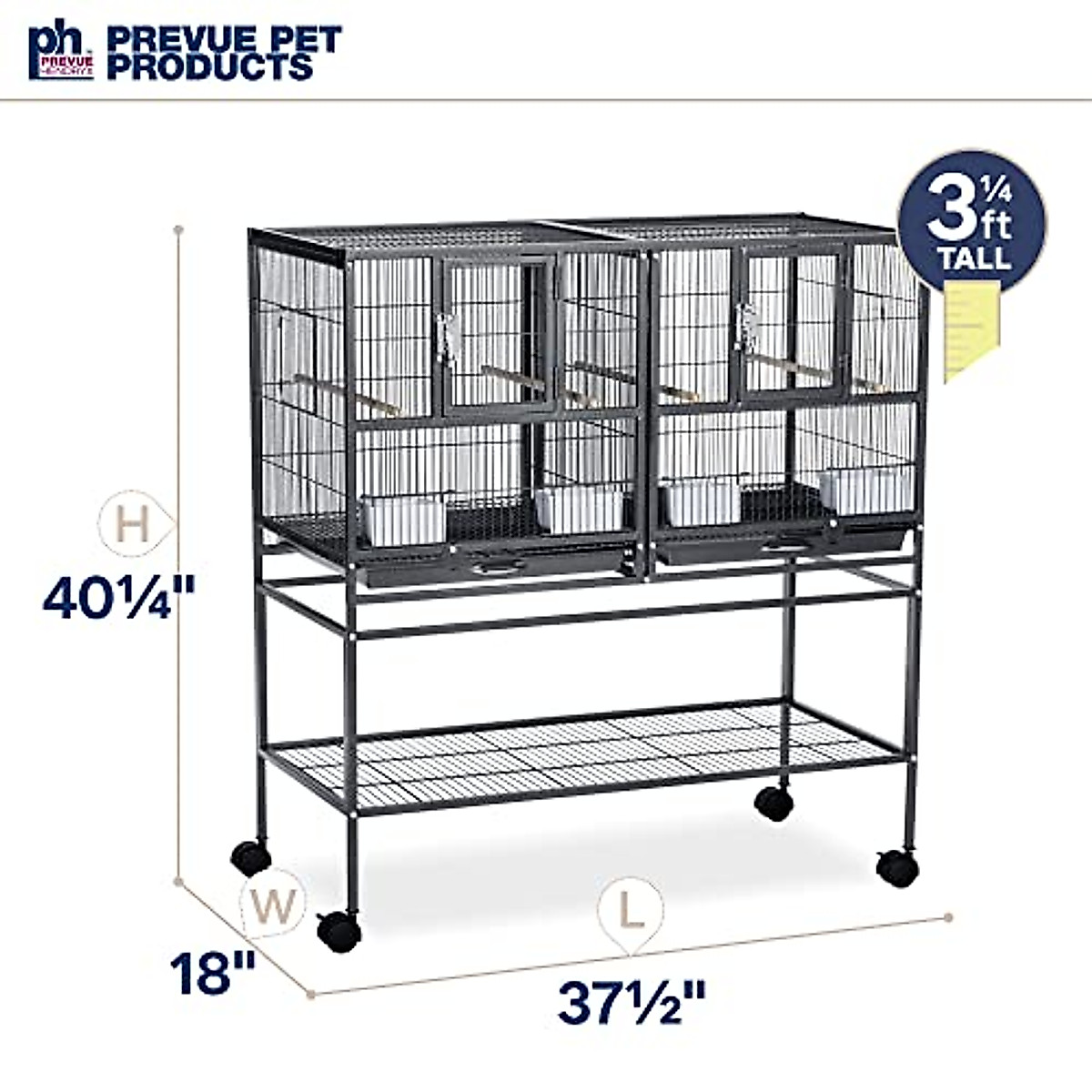 Prevue Pet Products F070 Hampton Deluxe Divided Breeder Cage with Stand,Black Hammertone,1/2"