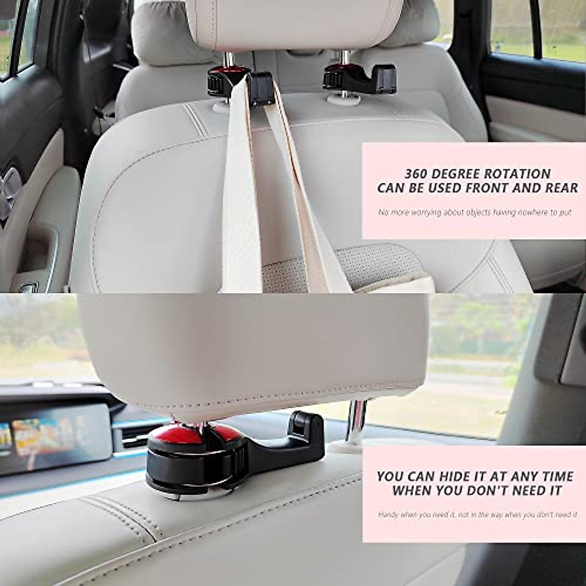Junecarp 2 Pack Car Seat Headrest Hooks,Multifunction Car Phone Holder Hook Hangers Storage Organizer,Backseat Hooks Suitable for Purse Coats Umbrellas Grocery Bags Handbag Phone (Red)