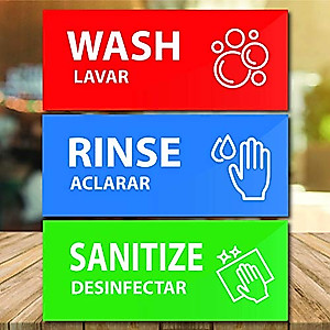 Wash Rinse Sanitize Sink Labels Self Adhesive Sign For 3 Compartment Sink