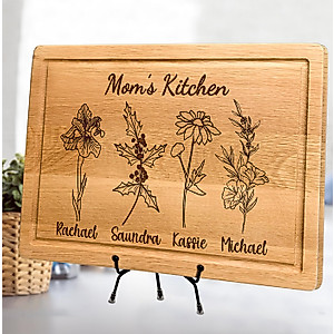 Personalized Cutting Board For Mom - Grandma, Birth Flower Grandmom's Garden, Mothers Day Gifts For Grandma, Christmas and Birthday Gifts For Mom From Son, Daughter, Chopping Board for Mama's Kitchen