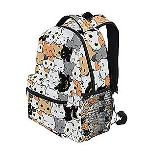 MCHIVER Cute Cats Backpacks for School Travel Laptop Backpack with Water Bottle Pocket Lightweight Adjustable Buckle Casual Daypack 16 Inch