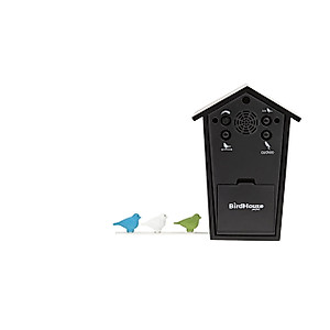 KOOKOO BirdHouse mini black, tiny modern cuckoo clock with 12 natural bird songs or cuckoo call
