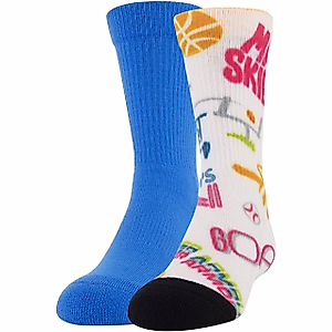 Under Armour Youth Novelty Crew Socks, 2-Pairs , White , Small