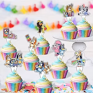 LIT-DAWN 25PCS Blue Dog Cake Cupcake Topper Decorations Cartoon Dog Happy Birthday Party Supplies for Kids Party Favors