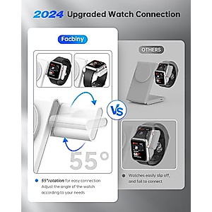 FACBINY 2024 Upgraded 3-in-1 Magsafe Charger Stand,Magnetic Foldable Wireless Charging Station for Multiple Devices Apple with 20W Adapter,for iPhone 15/14/13/12 Series,Apple Watch,AirPods (White)