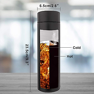 QiCheng&LYS Coffee Thermos,Tea Infuser Bottle,Smart Sports Water Bottle with LED Temperature Display,17 OZ Vacuum-Insulated Stainless-Steel Water Bottle (Black)