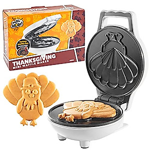 Thanksgiving Turkey Mini Waffle Maker - Make Holiday Breakfast Special for Kids & Adults w/ Cute Design, 4" Waffler Iron Electric Nonstick Appliance - Fun & Festive, Fall Gift, Recipes Included