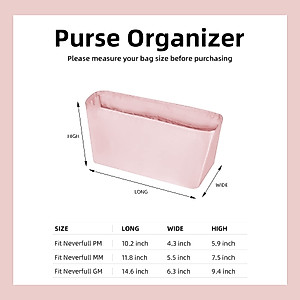 DGAZ Purse Organizer Insert Fits LV Neverfull Mini/PM/MM/GM Bags，Silk Bag Organizer，Luxury Handbag & Tote Shaper（MM, Pink）