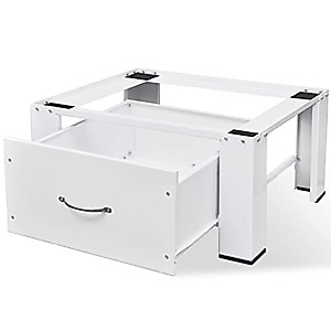INLIFE Washer Dryer Stand with Drawer, Heavy Duty Washing Machine Pedestal with Storage Drawer Adjustable Height Base for Mini Air Conditioner Refrigerator Dryer 24.8"x21.3"x12.2"(WxDxH)