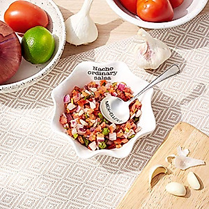 Mud Pie Salsa Ceramic Dip Cup Set, Nacho, White & Silver
