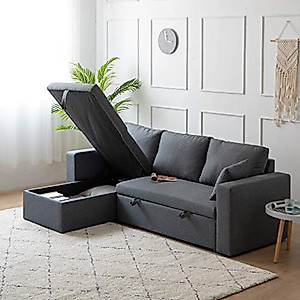 Kingway Sectional Sofa Bed with Storage Convertible Chaise Sofabed, 835336, Gray