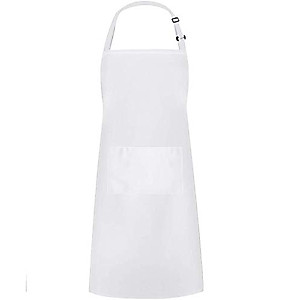 Hyzrz Chef Apron Hat Set, Chef Hat and Kitchen Apron Adult Adjustable Apron with Butcher Hat Baker Costume Kitchen Pocket Apron for Men and Women Father's Gift (White)