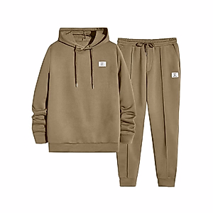 JMIERR Track Suits for Men Set 2 Piece Airport Outfits Long Sleeve Drawstring Hoodies Sweatshirts & Joggers Sweatpants with Pockets, Fall Tracksuit Sweatsuits Matching Lounge Sets, Medium, Khaki