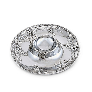 Arthur Court Designs Metal Grape Chip and Dip Platter in Grape Pattern Sand Casted in Aluminum with Artisan Quality Hand Polished Designer Tarnish-Free 14 inch Diameter