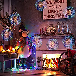 Techip 4PCS 120LED Starburst String Lights Christmas Halloween Lights Copper Wire Battery Operated Hanging Fairy Lights with Remote Timer Christmas Decorative Lights for Party Patio Indoor Outdoor