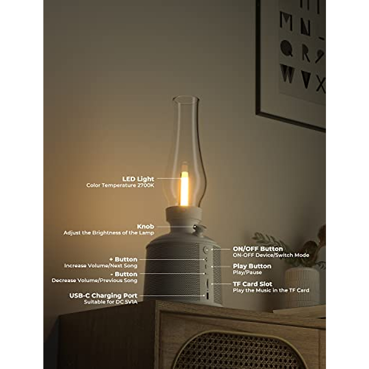 GOLUMUP Bluetooth Speaker with Lights 2700K Led Bluetooth Speaker with Infinite Dimming, 10W Audio Output, 24 Hours Long Battery Life, IPX4 Suitable for Indoor and Outdoor Use