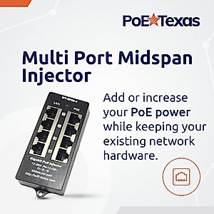 PoE Texas 4 Port PoE Injector - Gigabit Passive Power Over Ethernet with 48V 48W UL Power Supply - 802.3af PoE Injector for VoiP Phones, WiFi Access Points, IP Cameras - Add PoE to Any Switch