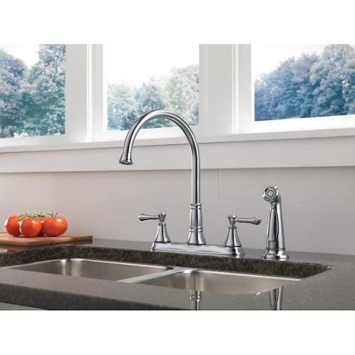 DELTA FAUCET 2497LF-PN Two Handle Kitchen Faucet with Spray, Polished Nickel