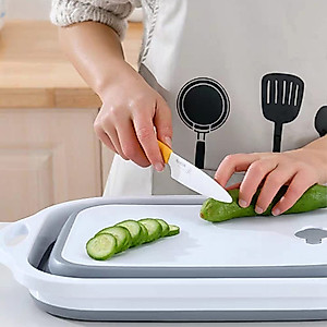 qqqqqq Folding Cutting Board with Draining Plug Colander Fruits Vegetable Washable Basket Multi-Function Collapsible Cutting Board