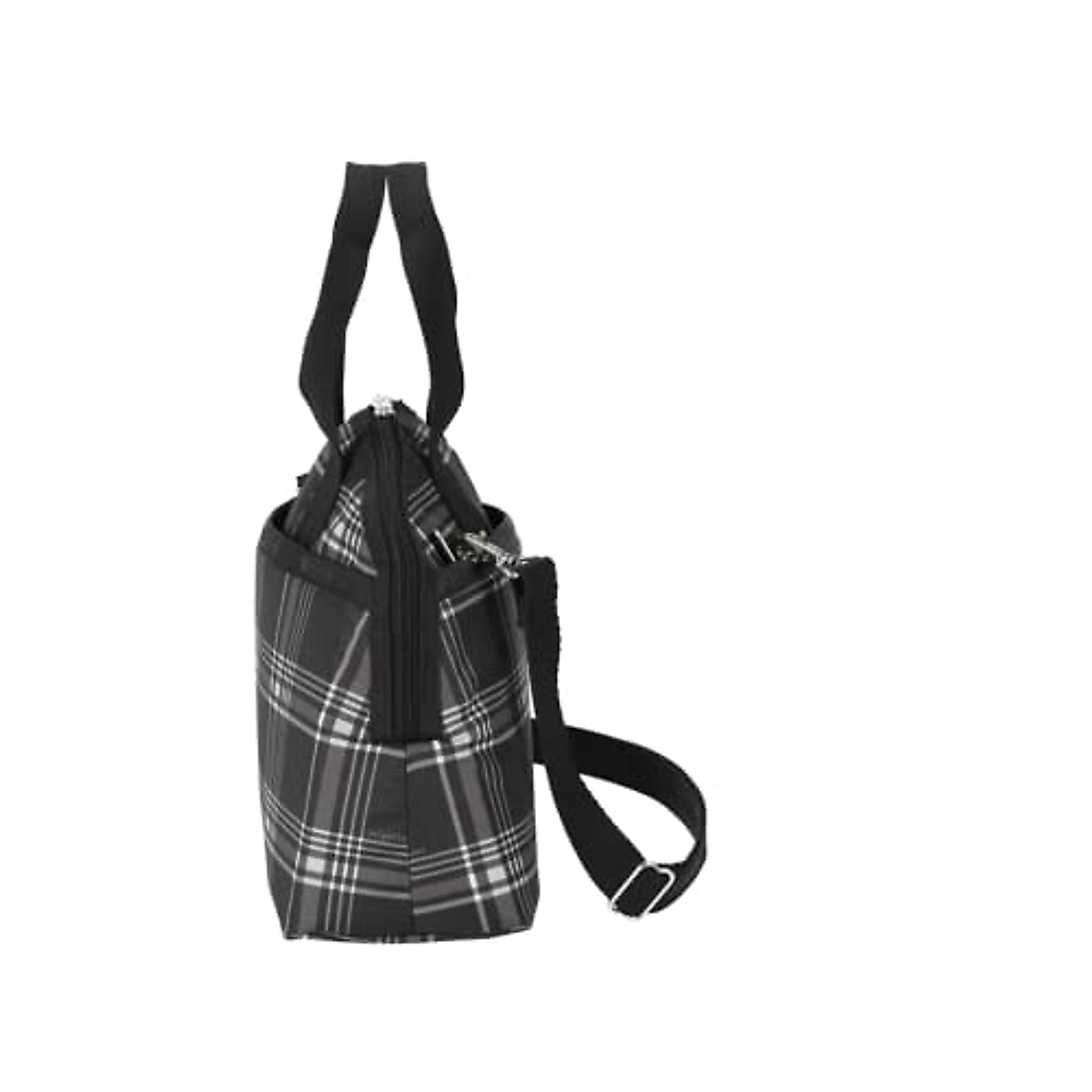 LeSportsac Pearl Plaid York Satchel Convertible Crossbody + Top Handle Handbag, Style 3561/Color E570, Sophisticated Modern Plaid - Black, Slate Grey & Ivory Pearl