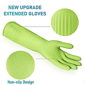 Disfore Rubber-Gloves Dishwashing Gloves for Cleaning-Kitchen - 2 Pairs of Durable and Reusable Kitchen Gloves，Long Sleeve Waterproof Household Cleaning Gloves for Washing Dishes (Medium Green)