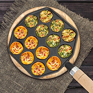 DOERDO Cast Iron Takoyaki Pan, 14 Holes Takoyaki Maker Meat Ball Mold Nonstick Baking Tray for Octopus Balls, 6.5 Inch