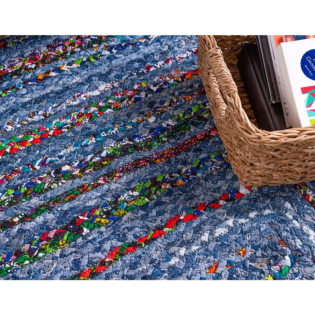 Unique Loom Braided Chindi Collection Casual Modern Blue/Dark Blue Area Rug (9' 0 x 12' 0)