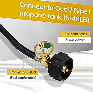 Lapert Upgraded Propane Refill Adapter Hose 36" Propane Extension Refill Hose with Gauge and ON/Off Control Valve for 1LB Propane Gas Tank 350PSI High Pressure Camping (QCC1/Type1 Inlet)