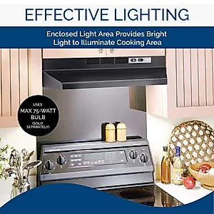 Broan-NuTone BUEZ130BL Non-Ducted Ductless Range Hood with Lights Exhaust Fan for Under Cabinet, 30-Inch, Black