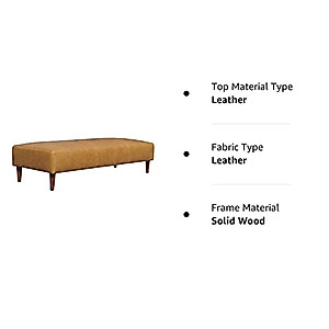 Amazon Brand – Rivet Ava Mid-Century Modern Leather Ottoman Bench, 63.4"W x 15.7"H, Caramel