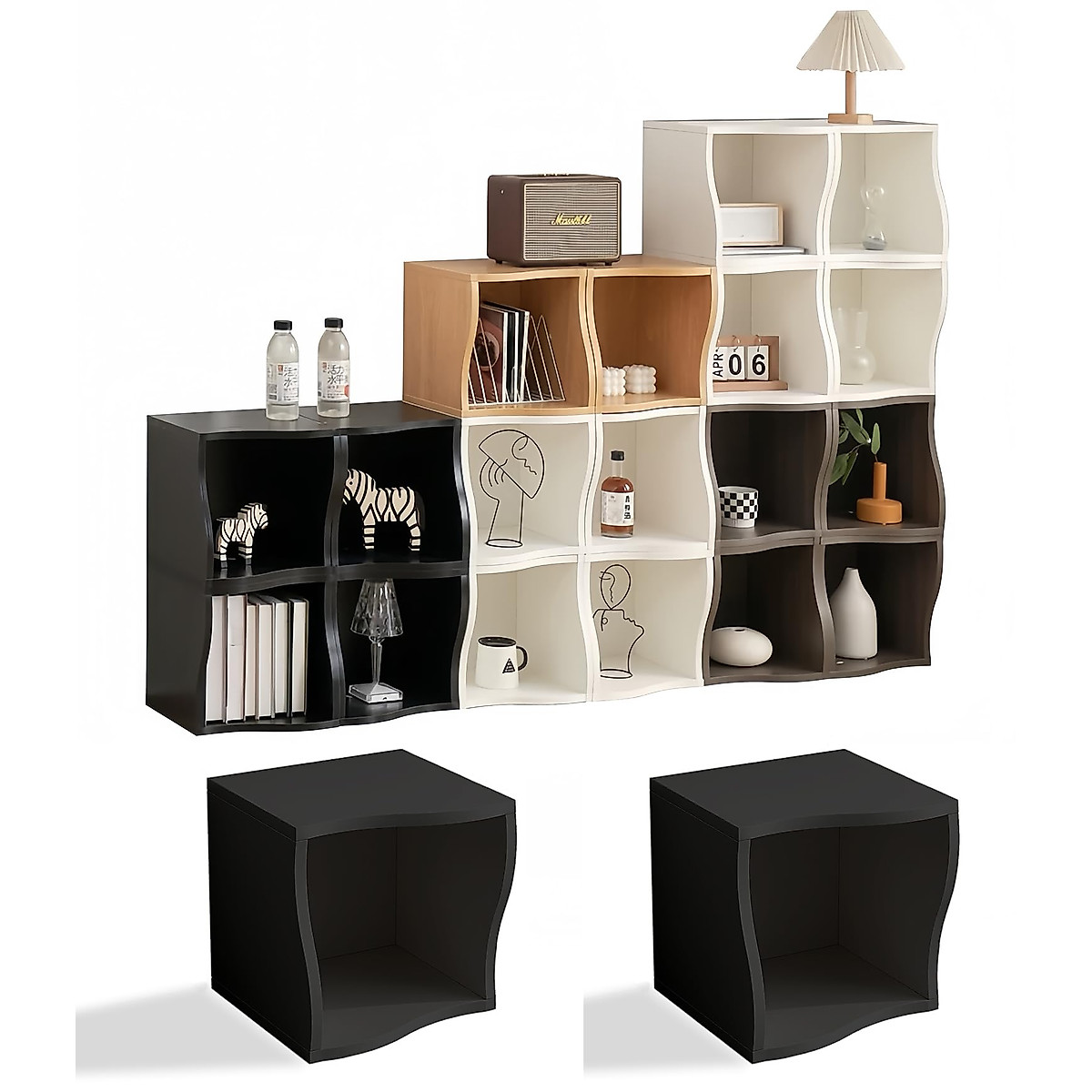 Cmishe Cube Shelf Bookcase, 2 Cube Storage Organizer, Stackable Modular Book Shelf for Bedroom, Living Room, Office, Closet