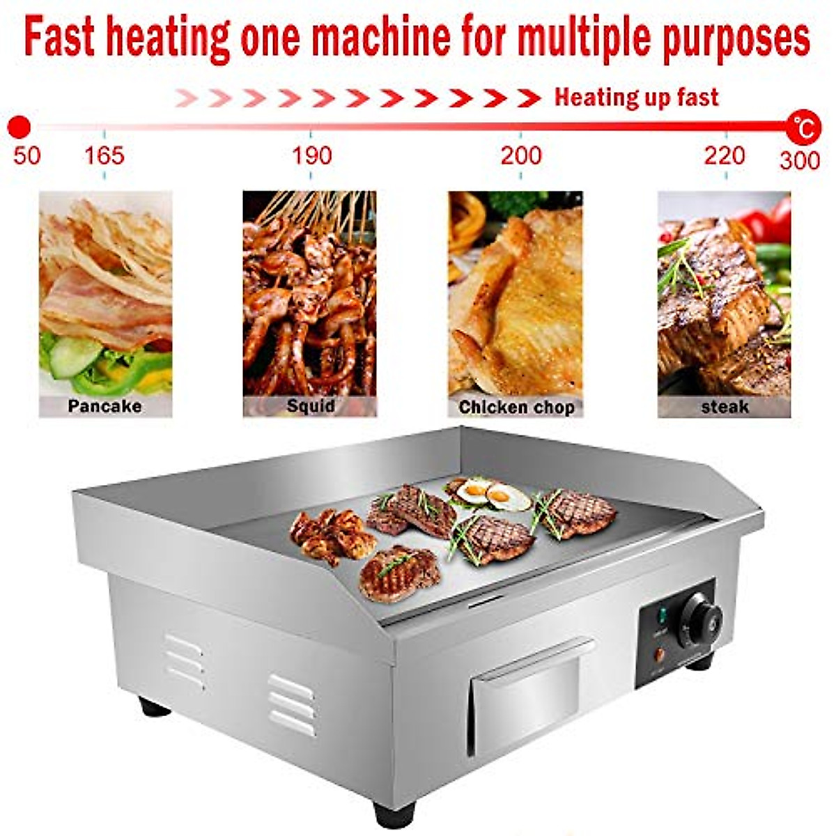 Aliyaduo 110V 3000W 22" Commercial Electric Countertop Griddle Flat Top Grill Hot Plate BBQ,Adjustable Thermostatic Control,Stainless Steel Restaurant Grill for Kitchen