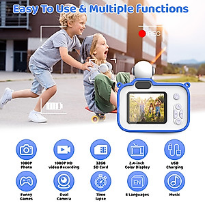 Kids Camera Toys for 3-8 Year Girls Boys, Kids Digital Camera Video Camcorder Camera with Cartoon Soft Silicone Cover, 32G SD Card Included, Kids Christmas Birthday Gifts for Girls