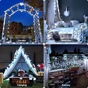 JMEXSUSS White Battery Operated String Lights Outdoor Waterproof, 33ft 100 LED Battery Power Christmas Lights Indoor, 8 Modes Twinkle Fairy Mini Lights with Remote for Wedding Bedroom Tree