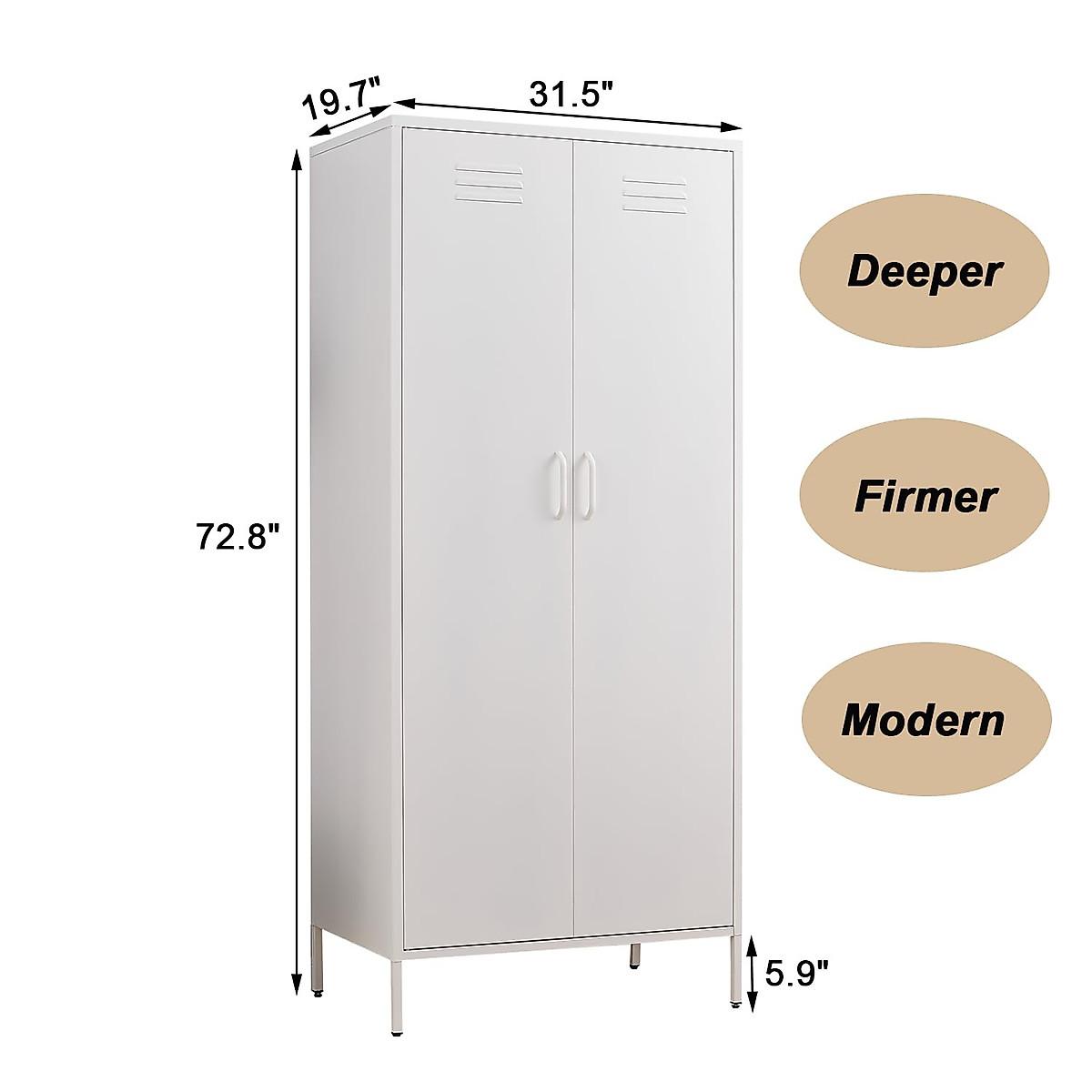 iCHENGGD Metal Wardrobe Cabinet with Doors and 2 Adjustable Shelves,Metal Armoire Wardrobe Closet with Hanging Rod, Tall Bedroom Armoires Storage Cabinet(72.8" H Closet Cabinet)