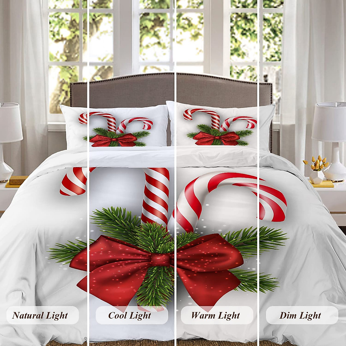 Shrahala Red Festival Christmas Duvet Cover Set King Size, Green Candy 3 Pieces Soft Brushed 100% Cotton Duvet Covers with Button Closure, 1 Duvet Cover 104x90 inches and 2 Pillow Shams